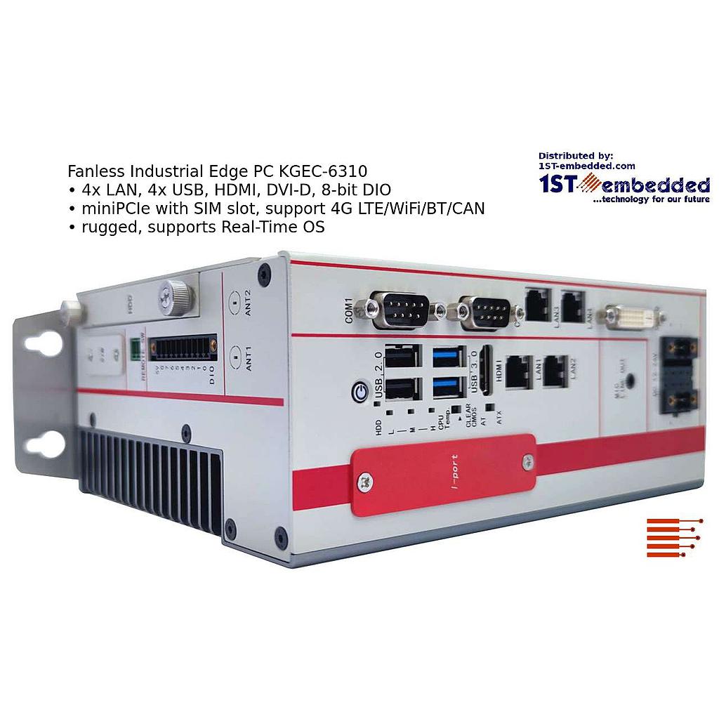 Fanless Industrial Edge PC KGEC-6310: 8-bit DIO, DIN-Rail