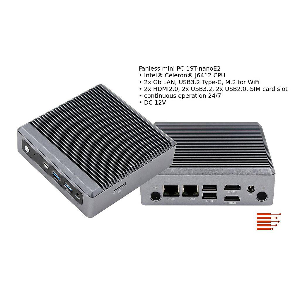 Fanless mini PC 1ST-nanoE2,SIM card slot, 24/7| 1ST-embedded